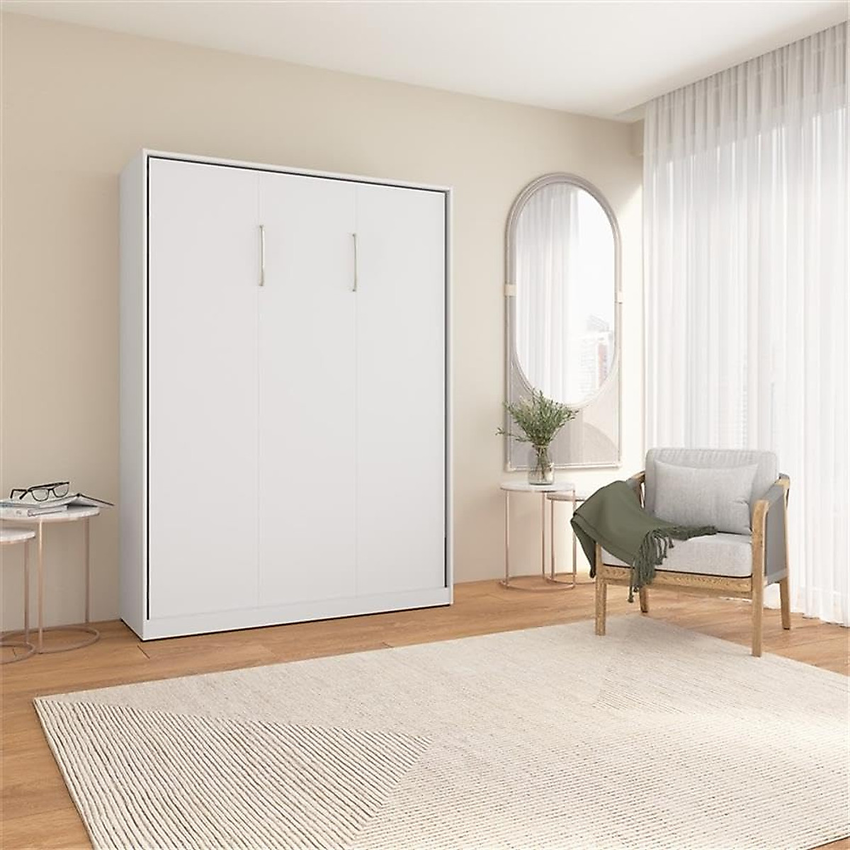 Bestar Claremont 59W Full Murphy Bed in White, Sleeping Arrangement for Multipurpose Area, Bedroom, Guest Room, or Living Room