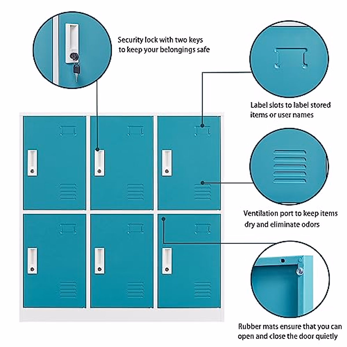 WTRAVEL Locker Steel Storage Cabinet, 2 Tiers 6 Doors Storage Locker for Gym School Office Metal Lockers for Employees with Keys (2 Tiers / 6 Doors Sky-Blue)