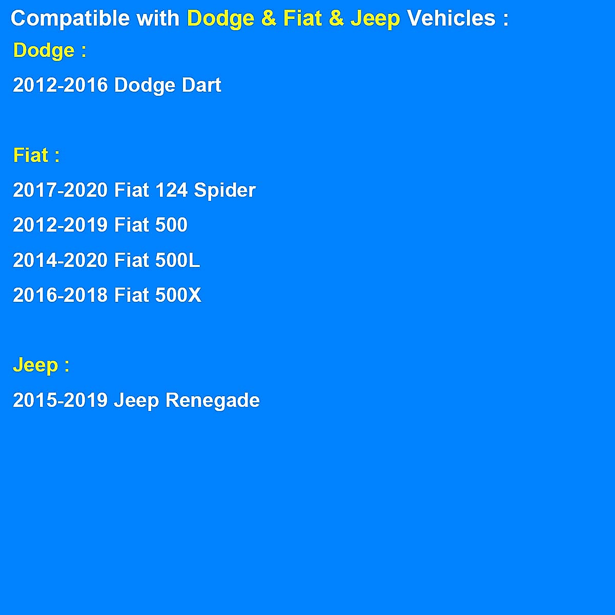 Oil Filter, Replace 68102241AA Compatible with Dodge Fiat Jeep 1.4-2012-2016 Dodge Dart, 2017-2020 Fiat 124 Spider, 2012-2019 Fiat 500 Abarth, 2014-2020 Fiat 500L, 2016-2018 500X, 2015-2019 Renegade