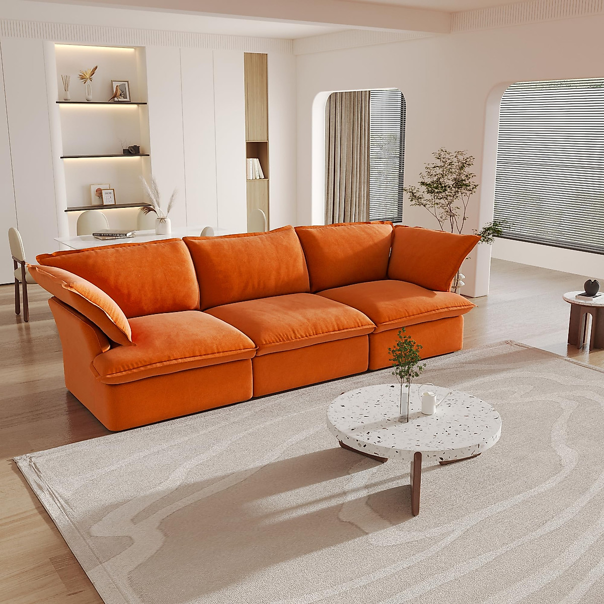 WJShome 122.82" Cloud Modular Sectional Sofa, Velvet Sectional Couches for Living Room,3 Seats Living Room Sets,Cushion Covers Removable& Replaceable, Orange