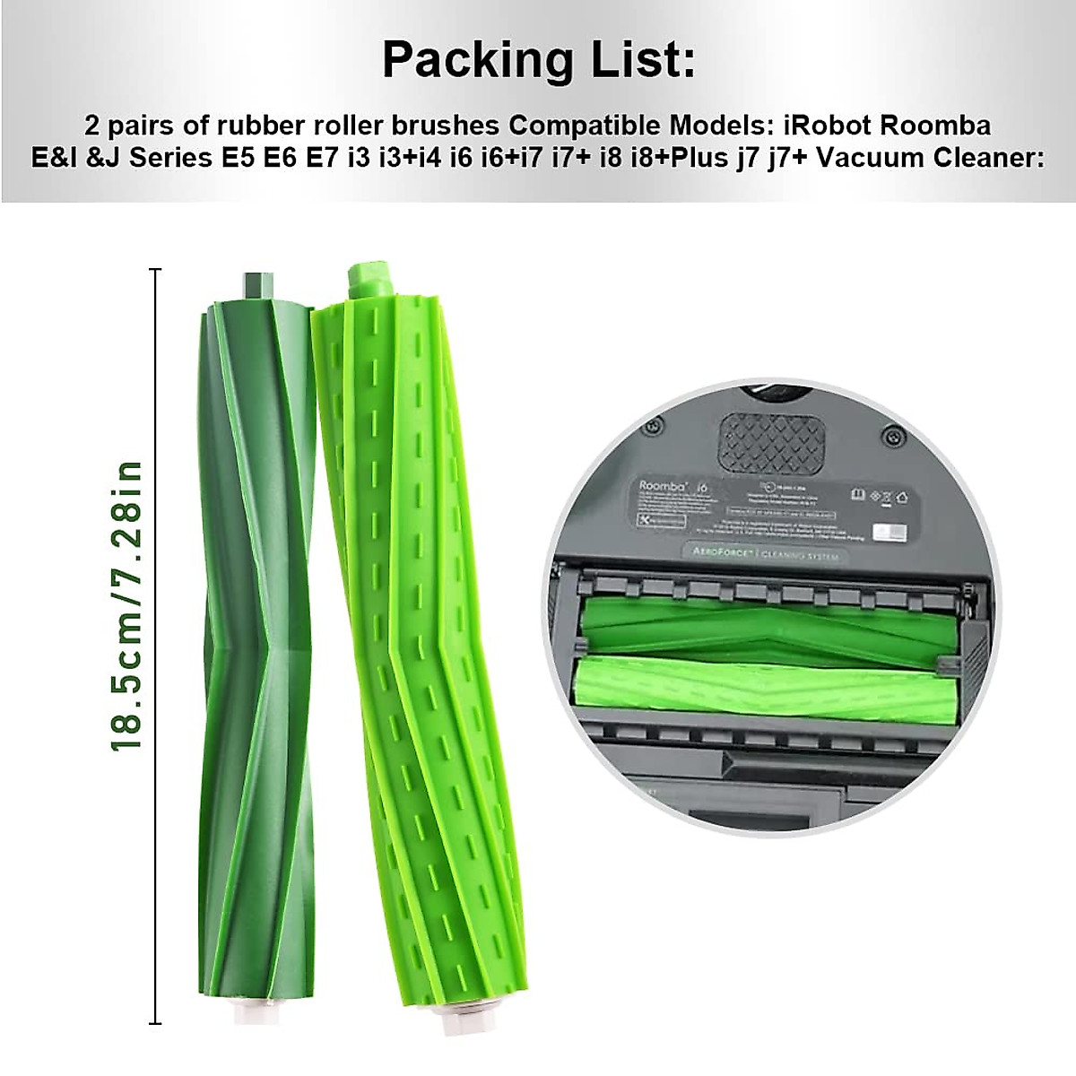 Abnaok 2 Set Replacement Rubber Roller Brushes Compatible for iRobot Roomba e i and j Series i3 i3+ i6+ i7 i7+ i8+ Plus E5 E6 E7 j7 (7150) j7+ (7550) Vacuum Cleaner Accessories
