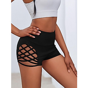 Aurgelmir Women's Workout Yaga Shorts High Waist Tummy Control Criss Cross Athletic Sports Booty Short Leggings Black