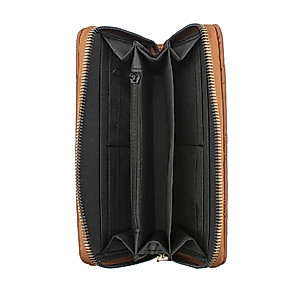 XOXO Women’s Wallet Cognac Vegan Leather Quilted Pattern Single Zip Around Clutch With Wristlet, XW321355G-42-A17