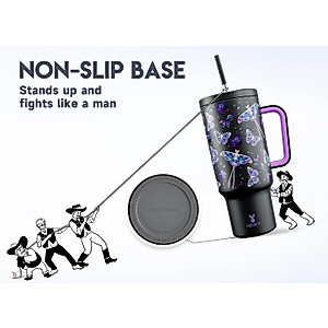 Meoky 40 oz Glow in the Dark Tumbler with Handle and Straw, Tumbler with Lid and Straw, Insulated Stainless Steel Travel Mug, 100% Leak-proof, Keeps Cold for 34 Hours (Butterfly)