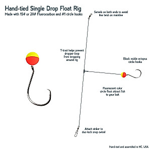6 Pack Fluorocarbon Single Drop Surf Fishing Rigs Pompano Whiting Hand-Tied (20LB Fluorocarbon)