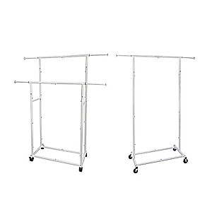 Fishat Double Rod Simple & Single Rod Heavy Duty Garment Rack, White