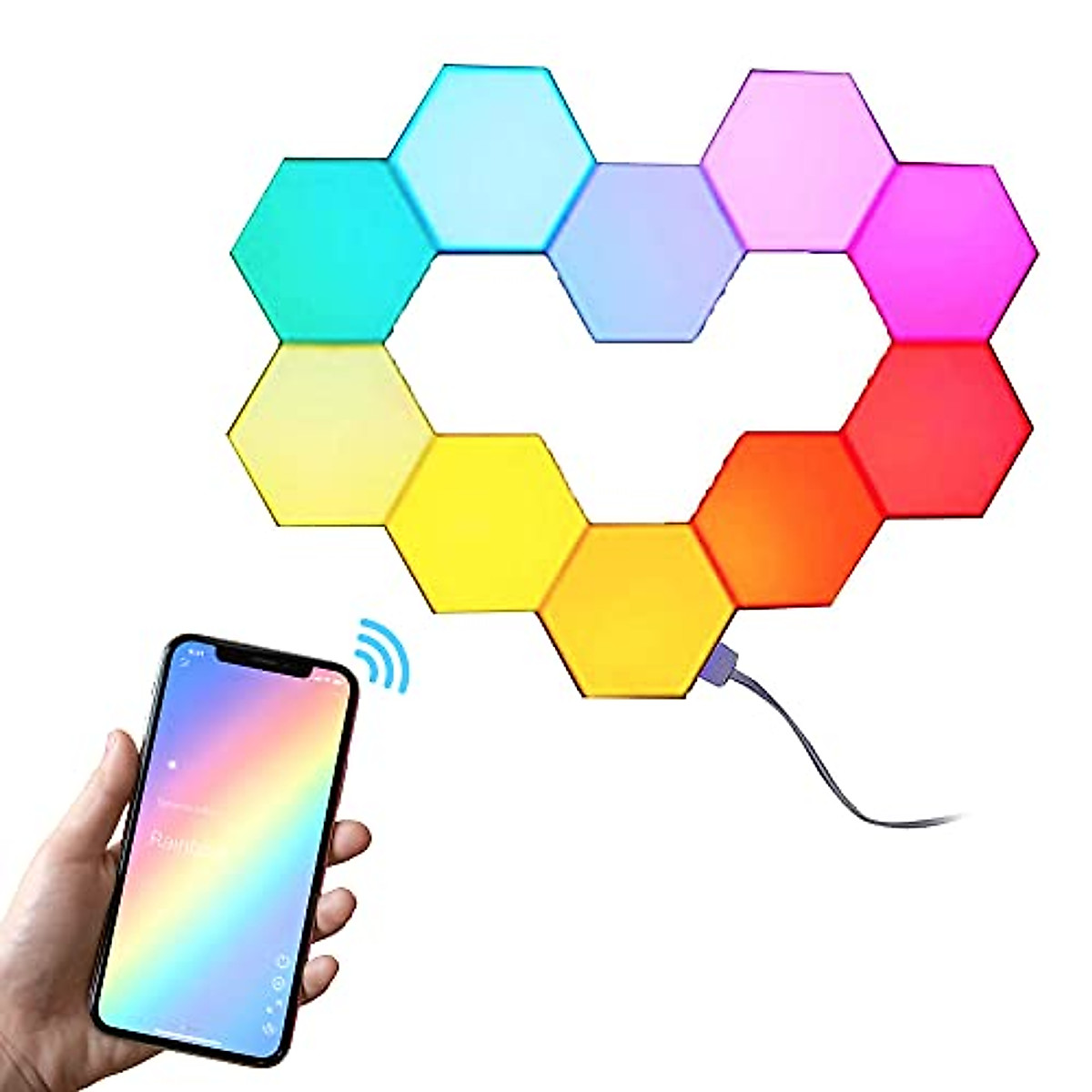Yescom APP Control Hexagon LED Lights 10 Pack WiFi Wall Hex Light Gifts Gaming Room Bedroom Decor Work with Alexa Google