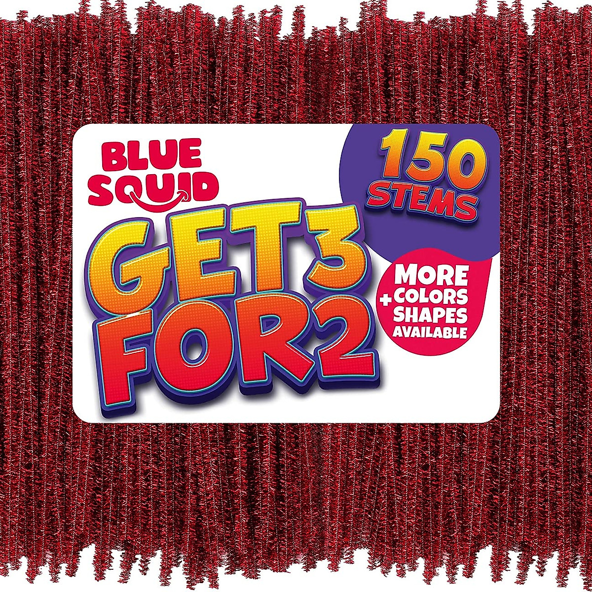 Blue Squid Pipe Cleaners Craft Chenille Stems - Chenille Cleaners, Pipe Cleaners, DIY Art & Craft Projects, Kids Fuzzy Sticks Crafts, Extra Long Pieces, Sparkle Crafting Colors