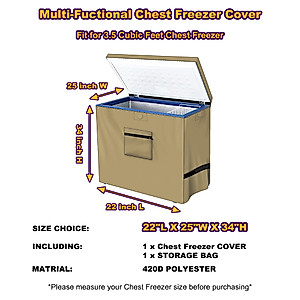 Chest Freezer Cover,420D Oxford Fabric Waterproof Open Deep Freezer Protective Cover with Storage Bag Fit for 3.5 Cubic Feet Adjustable Freezer Cover 22"L X 25"W X 34"H, (Beige)