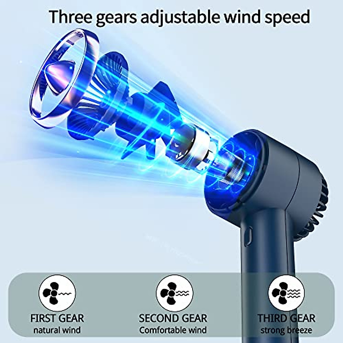 Handheld Fan, Mini Portable Fan USB Rechargeable with Hanging Hook, 3 Speeds, 3000mAh Personal Desk Turbo Fans, Small Pocket Fan for Indoor Outdoor Travel