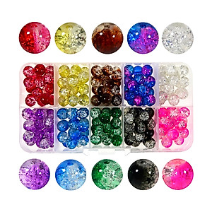 TOAOB 200pcs 8mm Multi Color Crackle Glass Lampwork Beads Round Loose Spacer Beads Craft Supplies for Bracelets Necklaces Jewelry Making