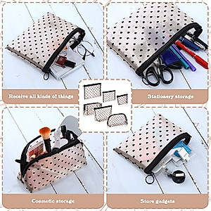 Frienda 6 Pieces Heart Makeup Bag Sets, Cute Heart Mesh Cosmetic Bag Mesh Zipper Makeup Toiletry Pouch Portable Travel Zipper Pouch for Women Vacation Travel, 6 Sizes(Beige and Black)