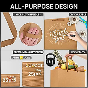 EUSOAR Extra Large Kraft Gift Bags,16"x6"x12" 25 pack Brown Paper Handle Craft Shopping Bags in Bulk, for Retail, Restaurant, Business, Party Favor, Grocery, Boutique, Birthday, Wedding, Baby Shower