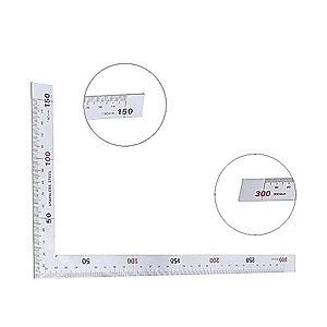 Bettomshin 1Pc L Shaped Ruler, 150x300mm Stainless Steel Straight Edge Ruler, 90 Degree Square Layout Tool, Thicken Right Angle Ruler Measuring Gauge for Carpenter Engineer, Random Font Color
