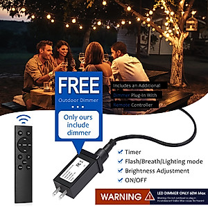 51FT LED Outdoor String Lights with Dimmer Remote, Edison Vintage Shatterproof Bulbs Commercial Grade Weatherproof, Heavy Duty Cafe Patio Lights