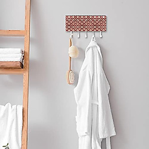 Red Christmas Mail Holder Organizer and Key Hooks PU Front, Self Adhesive Key Rack with 5 Hooks Perfect for Entryway, Hallway，Bathroom ，Kitchen