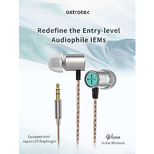 Kinboofi Astrotec Vesna in Ear Monitor Earphone,LCP Diaphragm Earbuds Earphones with Physical Noise Cancellation in Ear Headphone, for Entry-Level Audiophine IEMS (with Mic, Silver)