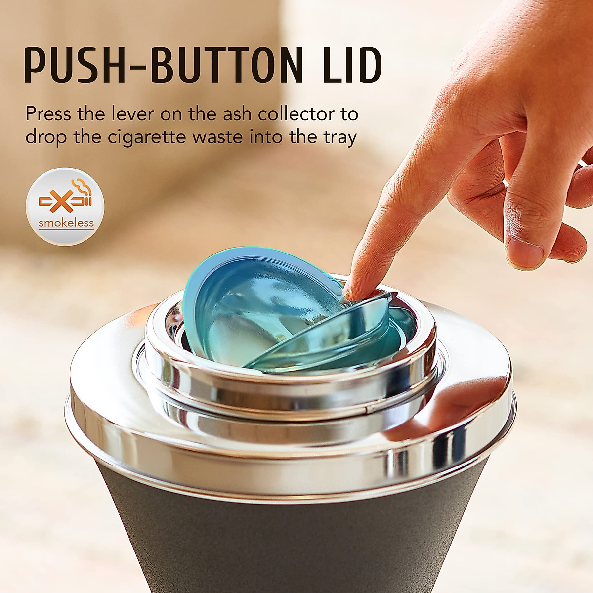 CO-Z 22" Standing Smokeless Ashtray for Cigarettes Cigars More | Metal Pedestal Cigarette and Cigar Ashtray | Fancy Retro Floor Ashtray with Lid for Home Office Decor with Cigarette Case, Matte Black