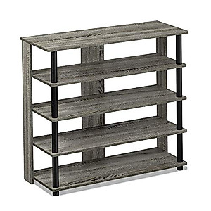 Furinno Turn-N-Tube 5 Tier Wide Shoe Rack, French Oak Grey/Black