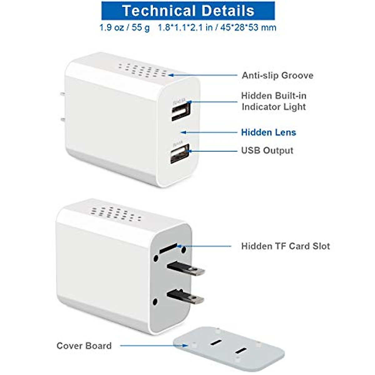 TOQI Spy Camera Wireless Hidden WiFi Camera with Remote Viewing, 2023 Newest Version 1080P HD Nanny Cam/Security Camera Indoor Video Recorder Motion Activated, Support iOS/Android, White, No Audio