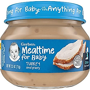 Gerber Mealtime for Baby 2nd Foods Baby Food Gravy Jars, Turkey & Gravy, Non-GMO Pureed Baby Food with Protein & Zinc, 2.5-Ounce Glass Jars (Pack of 20 Jars)