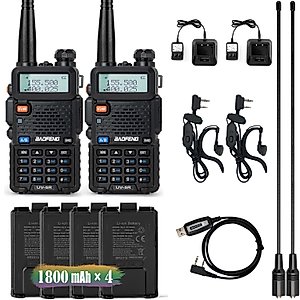 BAOFENG UV-5R Radio 2Pack(VHF & UHF), Long Range Handheld Ham Radio with 4 Rechargeable 1800mAh Battery, Radio with Earpiece and Programming Cable