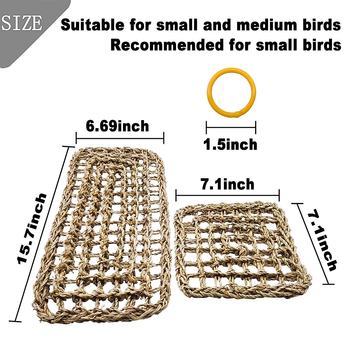 kathson Bird Sheltering Seagrass Tent Birds Hanging Hammock Parrot Natural Seagrass Tent Snuggle Hut Parakeet Cage Perch Stand Cockatiel Chewing Toy for Conure Lovebird Budgie African Grey