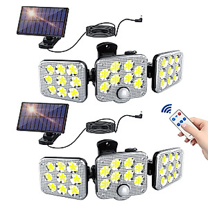Solar Lights Outdoor, 164 Led Flood Light Outdoor IP65 Waterproof, 3 Heads Solar Security Lights with Motion Sensor, Motion Sensor Lights for Garage Garden Yard Patio, 2 Pack Outdoor Solar Lights