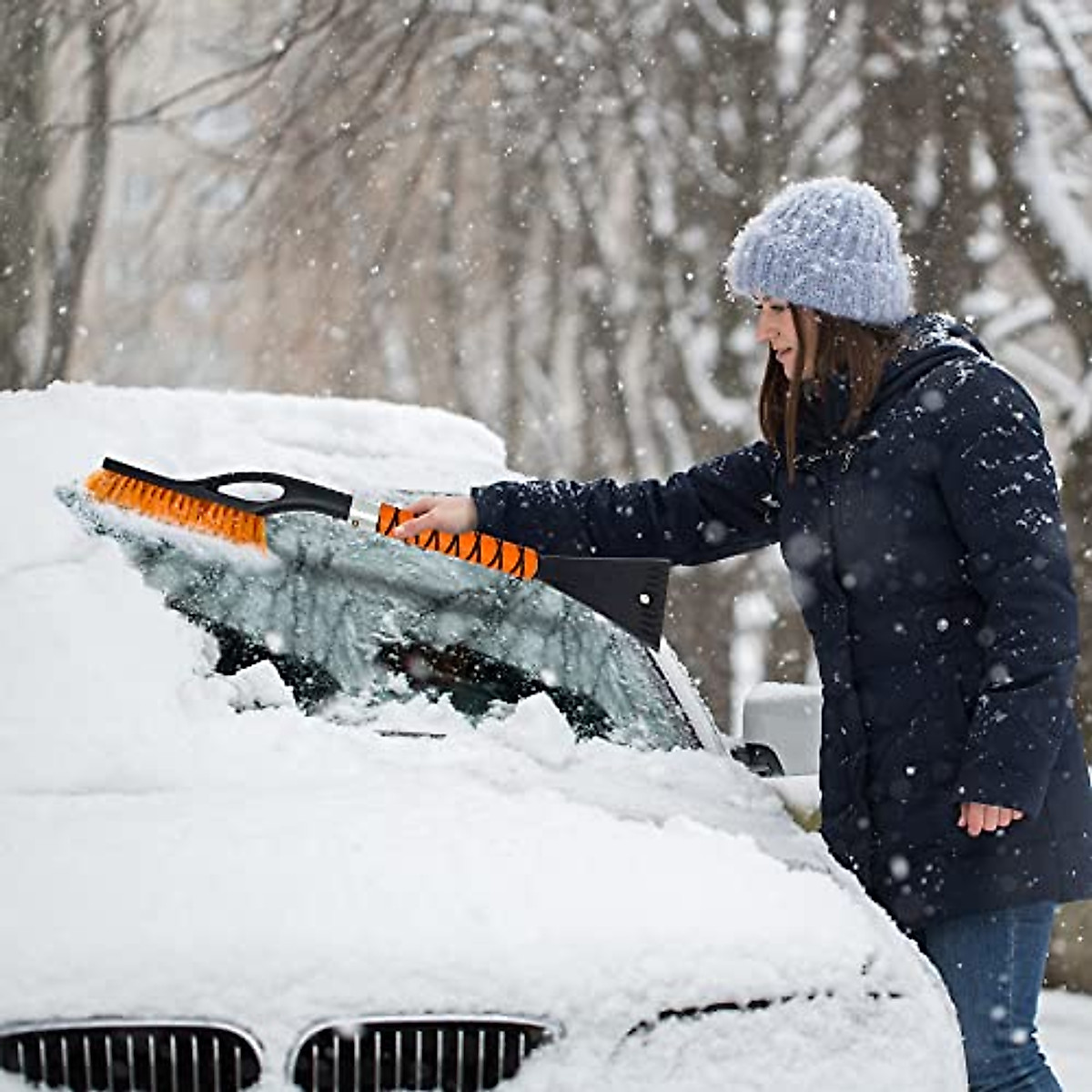 EcoNour 27" Car Snow Brush and Ice Scrapers for Car Windshield (2 Pack) | Scratch Free Bristle Head Snow Brush & Tough Window Snow Scraper with Aluminium Body | Snow Removal Winter Car Accessories