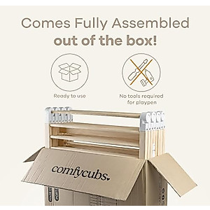 Baby Playpen & Baby Gate for Toddler and Babies, Foldable Wooden Large Shape & Size Adjustable Playard, Play Fence with Locking Gate Activity Center, Toddler Fence Play Area Indoor by Comfy Cubs