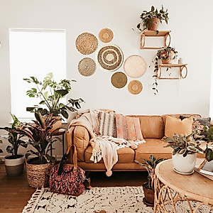 ALYBSOO Boho Wall Basket Decor set of 7, Woven Seagrass Wicker Rattan Flat Baskets Wall Hanging Decor, Handmade African Round Wall Baskets Decor, for Living Rooms, Bedrooms