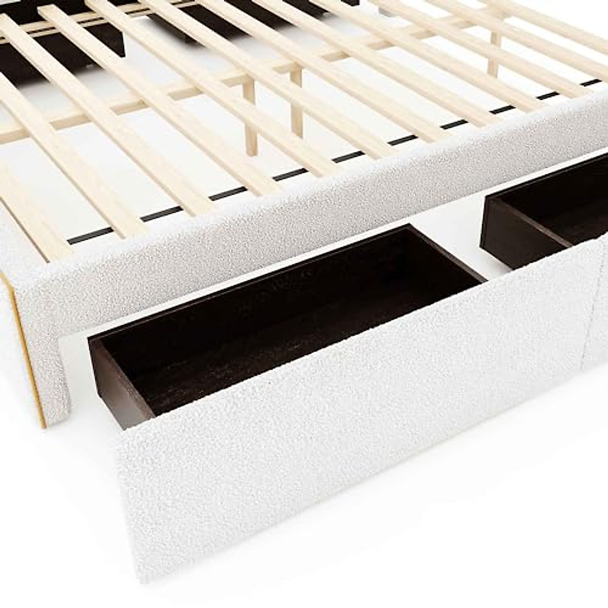 ATY Upholstered Queen Size Bed with 4 Drawers and Headboard, Wood Platform Bedfrme w/Footboard & Storage, Save Space for Bedroom, Livingroom, Guestroom, No Spring Needed Required, White