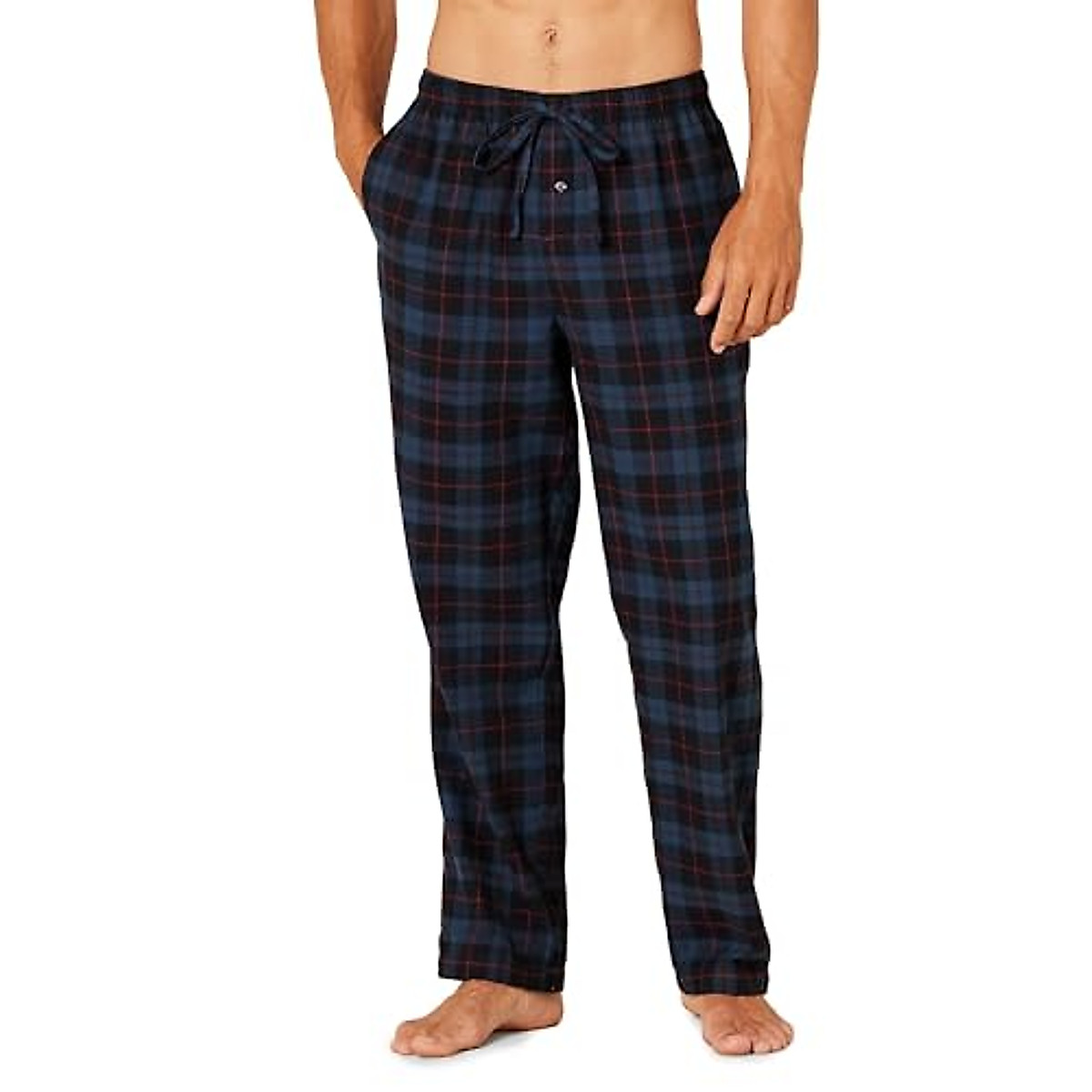 Amazon Essentials Men's Flannel Pajama Pant (Available in Big & Tall), Black Blue Plaid, Large