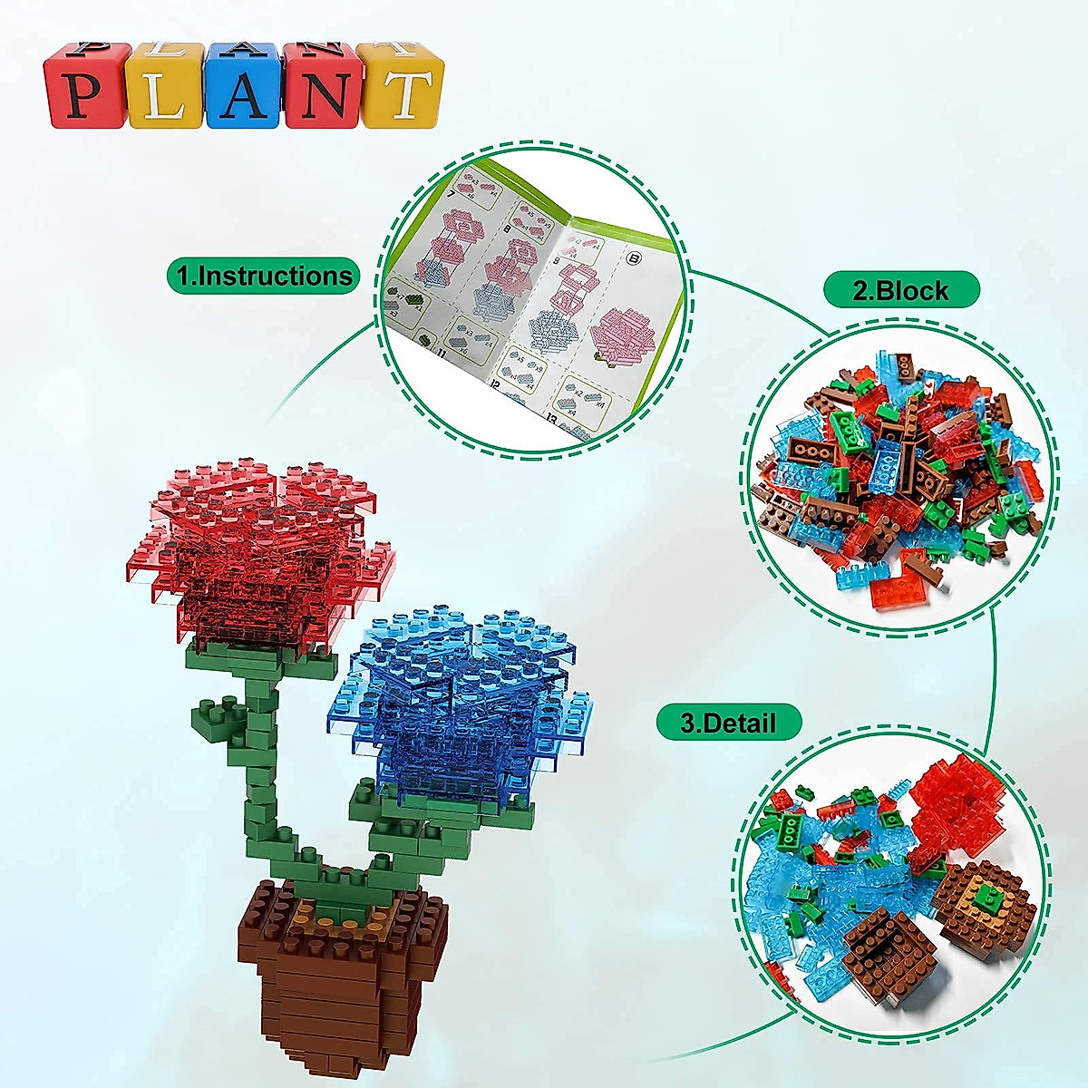 Kimiangel 6PCS Party Favors for Kids 8-12, Mini Building Blocks for Kid DIY Toy Sets Prizes Birthday Gifts Goodie Bag Fillers, Plants and Flowers, Bonsai Tree (Plant Mini Block)