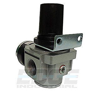 HEAVY DUTY IN-LINE COMPRESSED AIR PRESSURE REGULATOR FOR AIR COMPRESSOR, 7 TO 215 PSI ADJUSTABLE, HIGH FLOW RATE, WALL BRACKET AND GAUGE INCLUDED (3/4" NPT, 140 CFM)