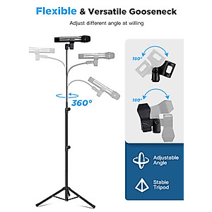 Mic Stand, Bietrun Metal Gooseneck Boom Arm Mic Stand Tripod, Height＆360° Adjustable, with Carrying Bag & 2 Mic Clips,Compatible with Wireless Mic＆Wired Mics for Singing/Wedding/Church/Stage/Party