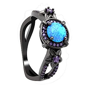 Ginger Lyne Collection Sloane Blue Black Plated Simulated Fire Opal Purple CZ Ring Size 8