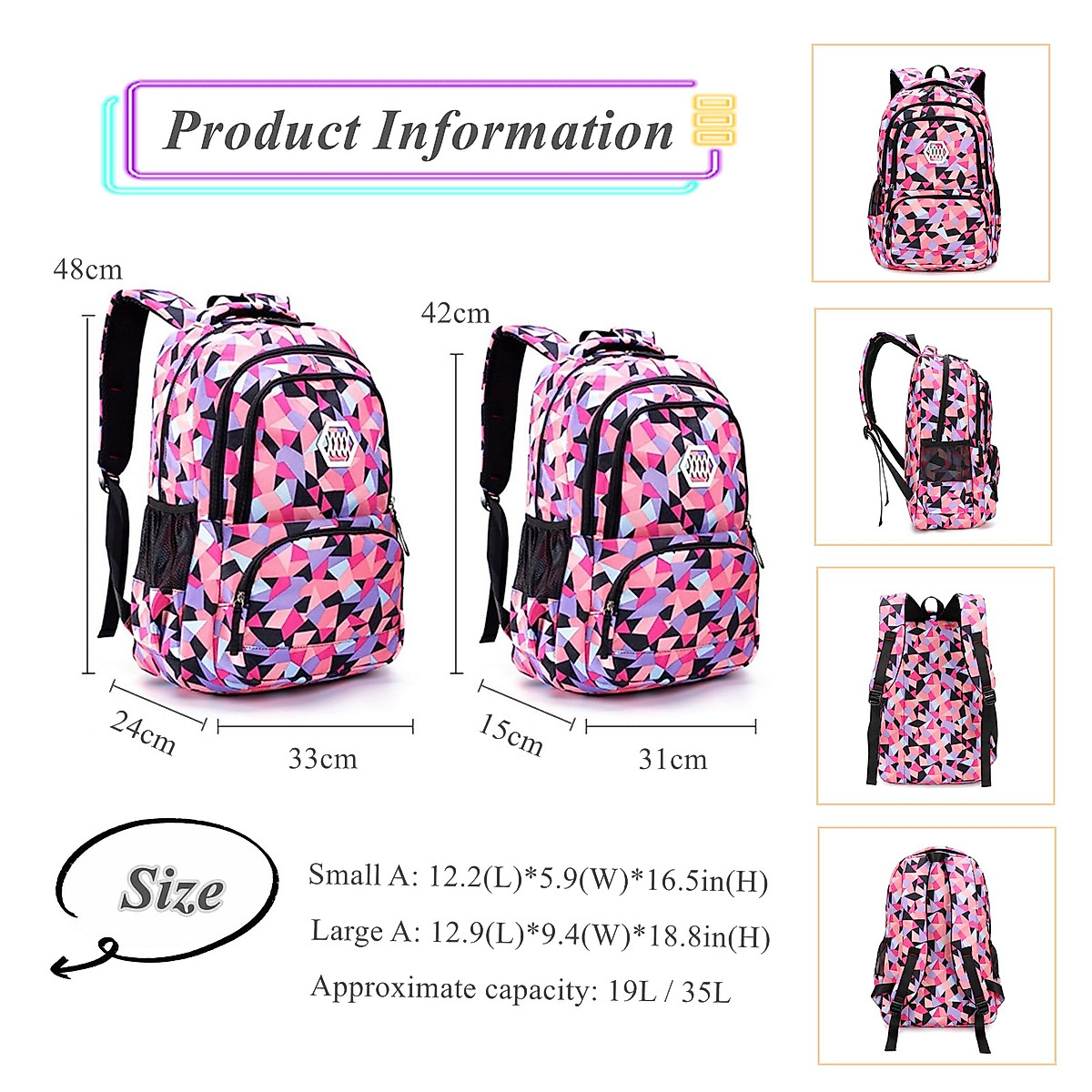 Bansusu Geometric Print Kids Backpack for Girls Boys School Bag Bookbags