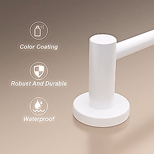 Adjustable Single Bath Towel Bar 16 to 27.6 Inch, ZUEXT Oil Rubbed White Stainless Steel Towel Holder Hanger,Expandable Wall Mount Towel Rail for Bathroom Kitchen,1" Tube Towel Rail Racks w/Hooks