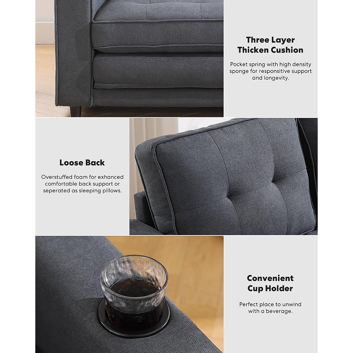 Miscoos 55" Folding Floor Sofa Chair Bed-Convertible Pull Out Sofa Bed, Futon Armchair Bed, Foldable Loveseat Sleeper, Floor Gaming Couch Bed Chair with Cup Holder for Small Space Dorm Apartment