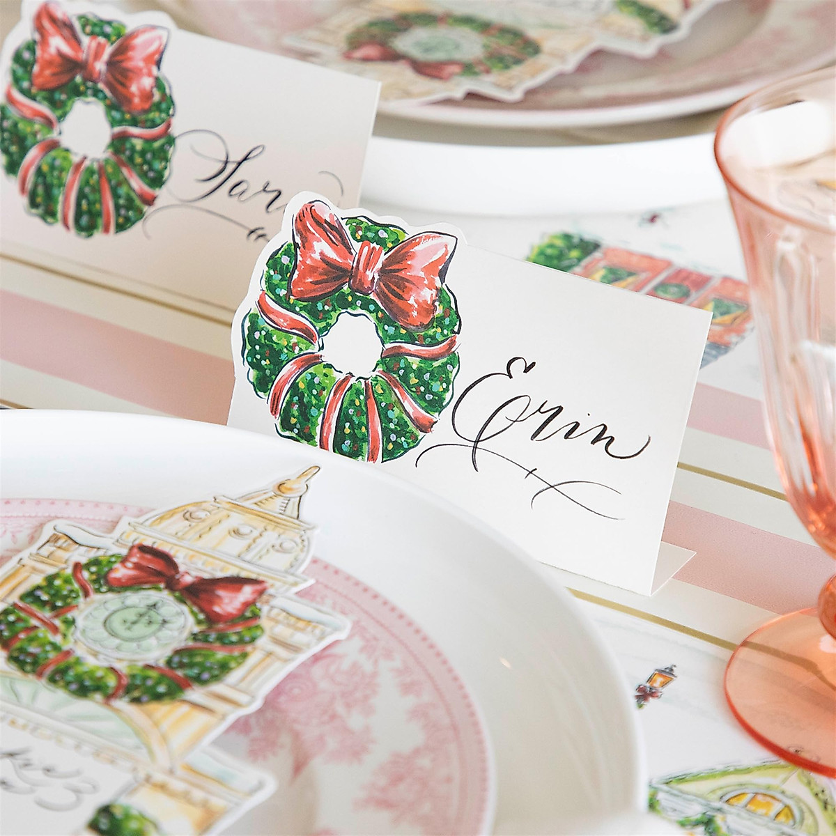 Christmas Holiday Place Setting Cards - Party Seating Placement Cards Pack of 12 - Holiday Wreath