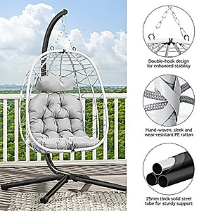 YITAHOME Hanging Egg Chair with Stand Swing Chair Wicker Indoor Outdoor Hammock Egg Chair with Cushions 330lbs for Patio, Bedroom, Garden and Balcony, Light Gray