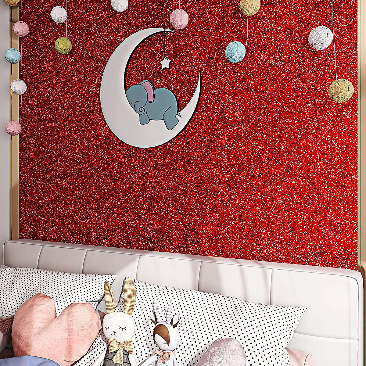 FunStick Ruby Red Glitter Wallpaper Sparkle Glitter Peel and Stick Wallpaper Red Glitter Contact Paper Self Adhesive Removable Glitter Fabric Wallpaper for Bedroom Cabinets Dresser Decor 15.8"x78.8"