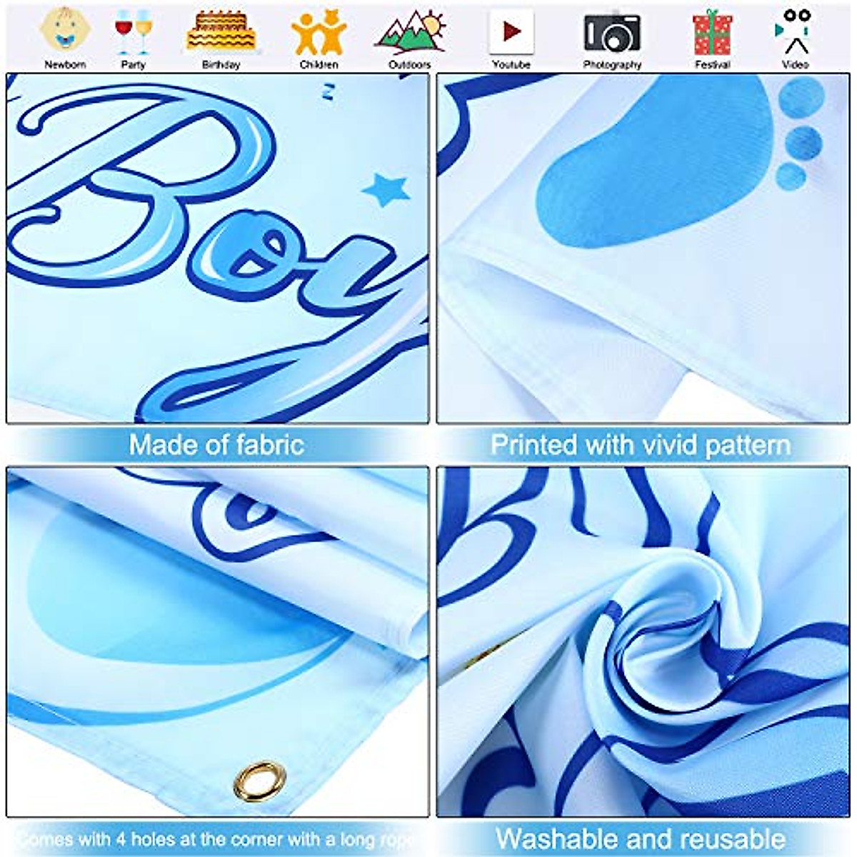 Baby Shower Decoration for Boy, Baby Shower Banner, Horizontal Large Blue Fabric It Is A Boy Sign Banner Backdrop Background Baby Shower Yard Sign Party Decoration Photo Booth for Boy, 71 x 15.7 Inch
