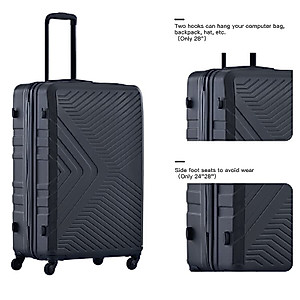 Tripcomp Luggage Sets Wear-Resistance Hardside Lightweight Suitcase Double Spinner Wheels, TSA Lock,Two Hooks, Scratch-resistant Carry-on, 3 Piece Set(20/24/28) (Jet black)