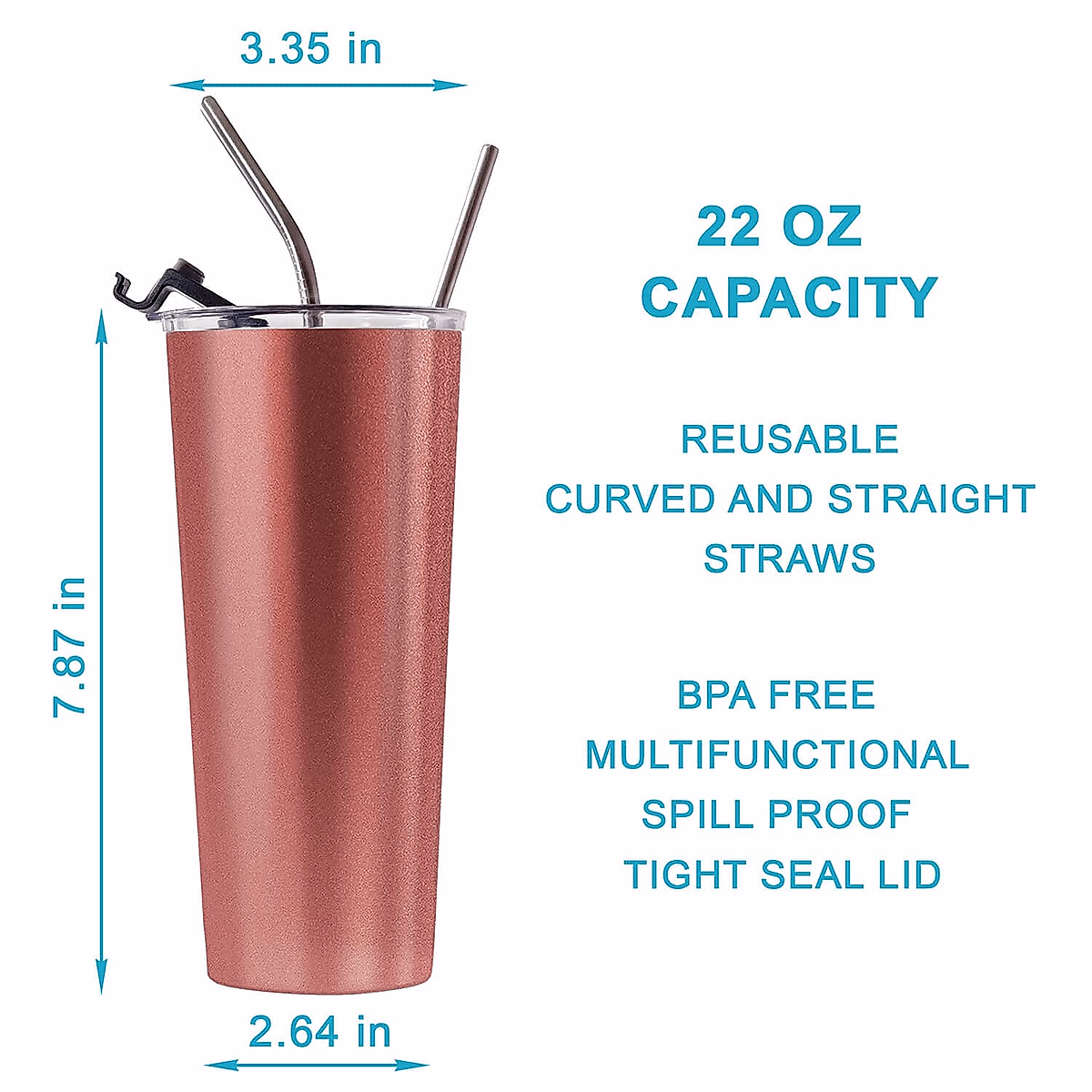 Fancyfams She Believed She Could So She Did, 22 oz Stainless Steel Tumbler, Congratulations Gifts, College Graduation Gifts for Her, Encouraging Gifts for Women (22oz - Rose Gold)