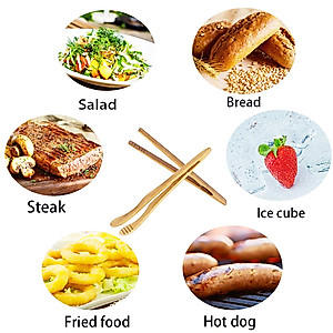 ONERUSUS 4 pack Bamboo Toaster Tongs - 7” Reusable Wood Cooking Tongs -Ideal Kitchen Utensil For Cheese Bacon Muffin Fruits Bread- Ultra Grip - Eco-friendly (Yellow-4 pcs)