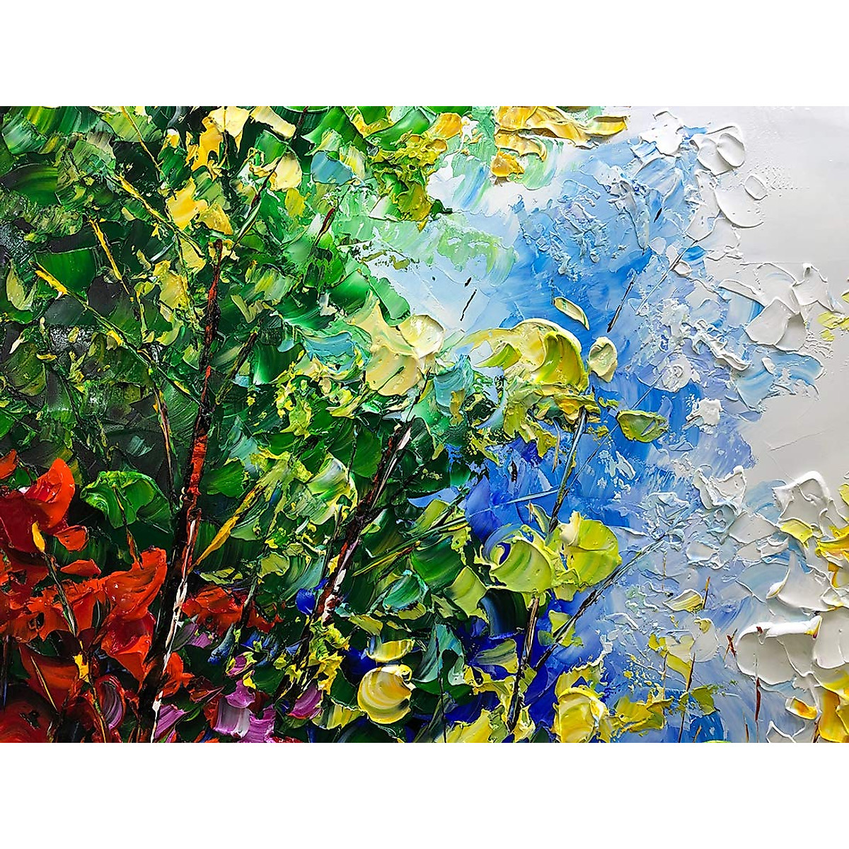 V-inspire Art, 24x48 inch Modern Abstract Oil Painting on Canvas Wall Art 100% Hand Painting Bright-Coloured Tree Art Living Room Bedroom Decoration Ready to Hang