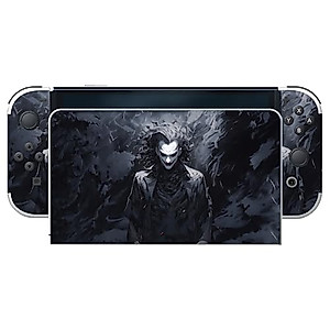 PlayVital Full Set Protective Stickers for Nintendo Switch OLED Model, Customized Vinyl Decal Skins for Switch OLED Console & Joycon & Dock & Grip - Dark Clown