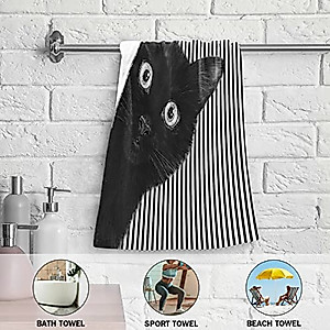 Black Cat Hand Towels Set of 2 Vertical Stripe Absorbent Soft Dry Towel Dish Towels for Bathroom Laundry Room Spa Decor